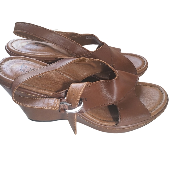 b.o.c. | Shoes | Boc Born Cocepts Leather Heeled Wedge Sandal Cognac ...